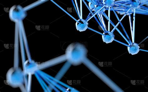 区块链网络，机器学习，深度学习和神经网络的概念。时尚抽象的工程、技术和科学。蓝色分布式连接原子。三维