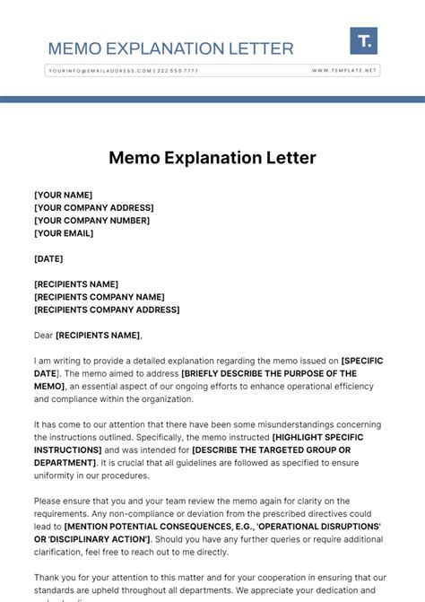 Free Memo Explanation Letter Template To Edit Online