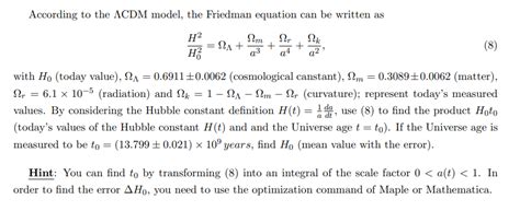 Solved According To The Λcdm ﻿model The Friedman Equation