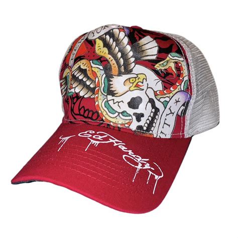 Ed Hardy Mens Red And Black Hat Depop