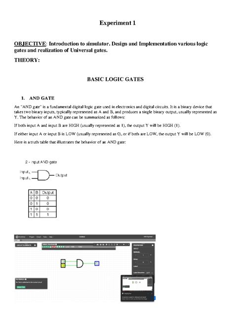 Experiment 1 Implement Different Logic Gates And Verify T Experiment