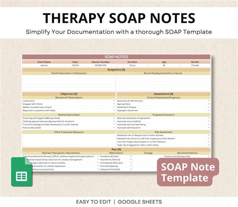 Soap Note Template Therapy Progress Notes Soap Note Guide Therapist
