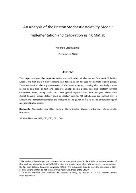 Pdf An Analysis Of The Heston Stochastic Volatility Model