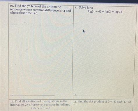 Solved 10 Find The 7th Term Of The Arithmetic Sequence Chegg Com