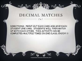 Decimal Matching Activity By Advanced Instruction Resources TPT
