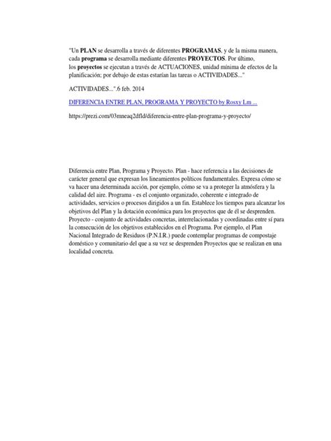 Diferencias Entre Plan Programa Y Proyecto Pdf Programa De