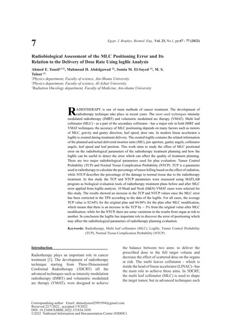 Pdf Radiobiological Assessment Of The Mlc Positioning Error And Its Relation To The Delivery