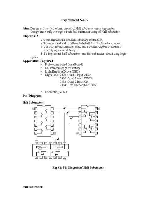 Full Substractor Experiment No Aim Design And Verify The Logic Circuit Of Half Subtractor