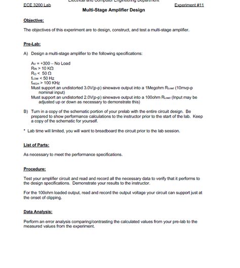 Solved Multi Stage Amplifier Design Objective The