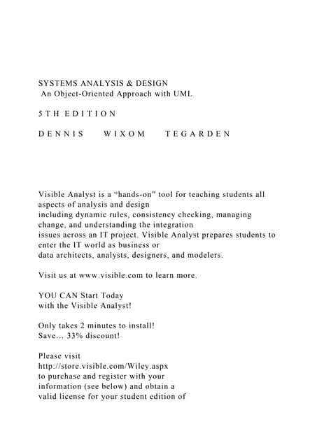 Systems Analysis And Design An Object Oriented Approach With Docx