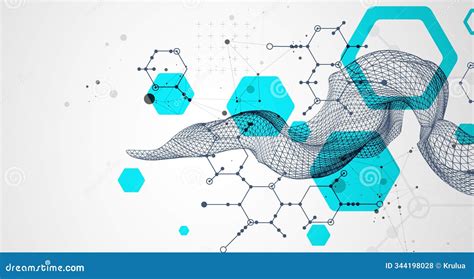 Scientific And Technological Background Wireframe Wave With Hexagons Of Different Types On A