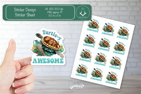 Turtle Stickers Pun Sticker Printable Graphic By Createya Design · Creative Fabrica