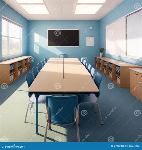 College Classroom Tables And Chairs Generative Ai Stock Illustration