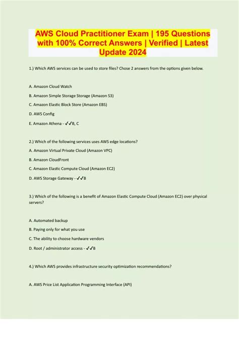 AWS Cloud Practitioner Exam Questions With Correct Answers Verified Latest Update