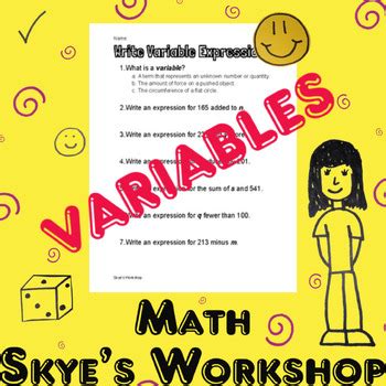 Write Variable Expressions Unknown Quantities Math Practice Equation Writing