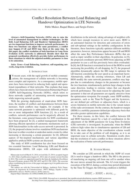 Pdf Conflict Resolution Between Load Balancing And Handover