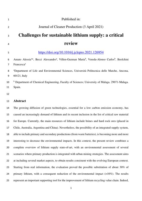 Pdf Challenges For Sustainable Lithium Supply A Critical Review