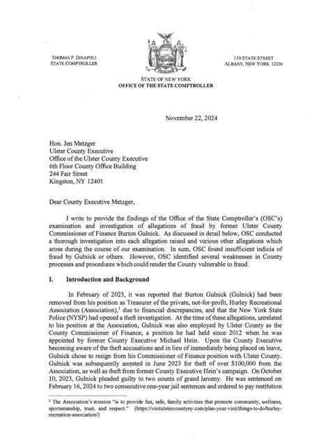 Ny State Comptrollers Office Letter On Investigation Into