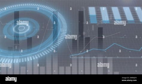 image of glowing interface with charts and graphs moving on dark