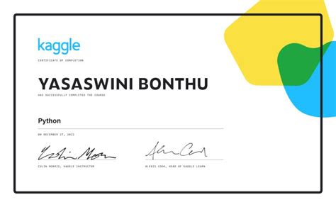 Yasaswini Bonthu On Linkedin Ive Completed The Python Course On Kaggle