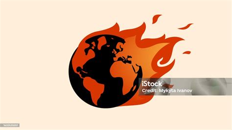 불타고 있는 행성 지구의 벡터 그림 대규모 산불 기록적인 기온 및 지구 온난화를 나타내는 간단한 개념 그림입니다 기후 변화 아이콘 비정상적인 온도 불에 대한 스톡 벡터 아트