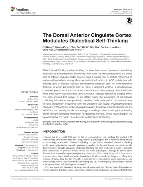 Pdf The Dorsal Anterior Cingulate Cortex Modulates Dialectical Self Thinking