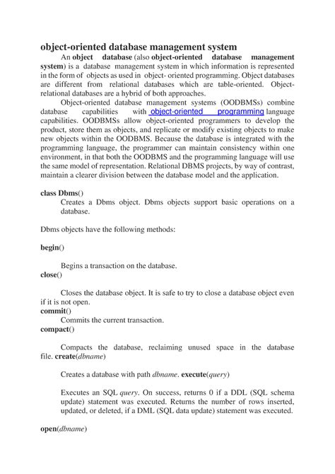 Object Oriented Programming Summaries In Dbms Object Oriented