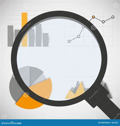 Business Data Elements With Magnifying Glass Stock Vector