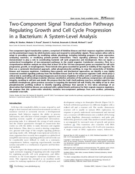 Pdf Two Component Signal Transduction Pathways Regulating Growth And Cell Cycle Progression In