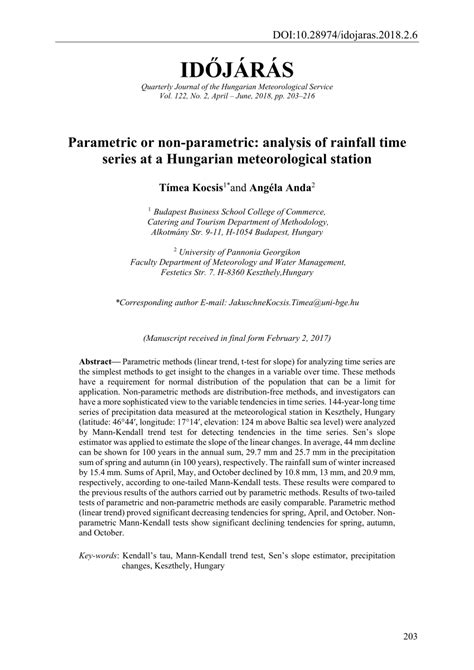 Pdf Parametric Or Non Parametric Analysis Of Rainfall Time Series At A Hungarian