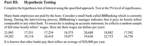 Solved Part Iii Hypothesis Testingcomplete The Hypothesis