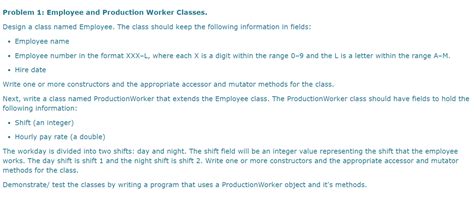 Solved Problem 1 Employee And Production Worker Classes