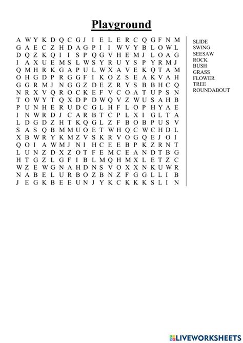 Playground Vocabulary Word Search Worksheet