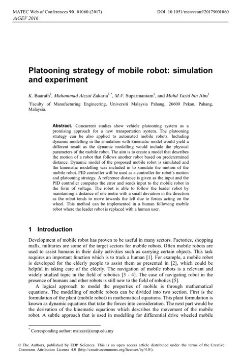 Pdf Platooning Strategy Of Mobile Robot Simulation And Experiment