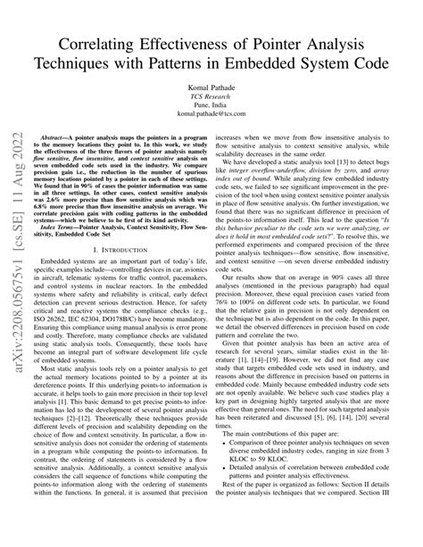 Pdf Correlating Effectiveness Of Pointer Analysis Techniques With Patterns In Embedded System Code