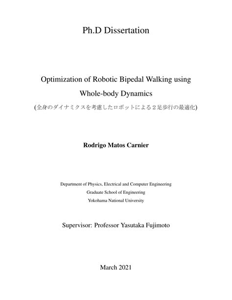 PDF Optimization Of Robotic Bipedal Walking Using Whole Body Dynamics