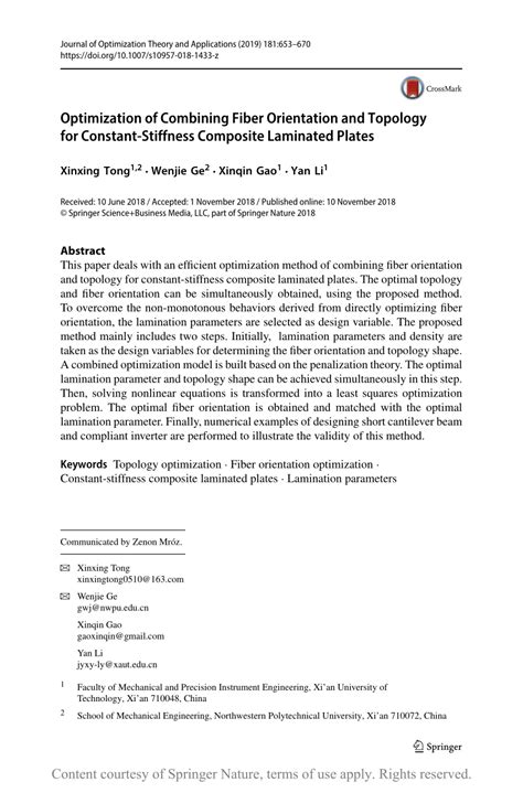 Optimization Of Combining Fiber Orientation And Topology For Constant