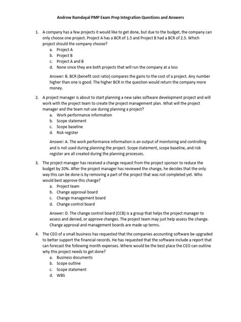 Integration Questions And Answer Pdf Project Management Data Analysis