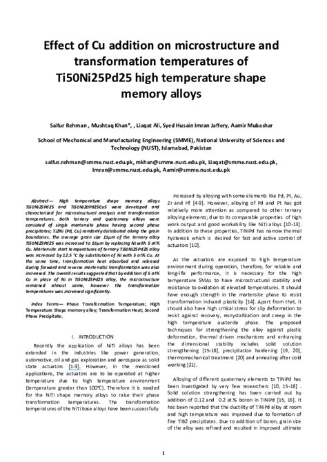 Pdf Effect Of Cu Addition On Microstructure And Transformation Temperatures Of Ti50ni25pd25