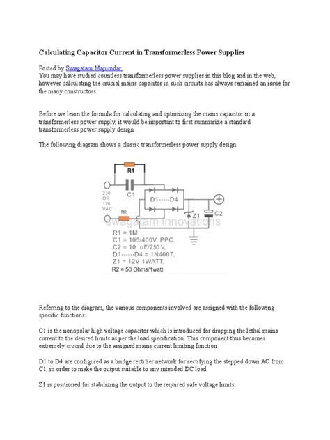 Calculating Capacitor Current In Transformerless Power Supplies Pdf Capacitor Electrical