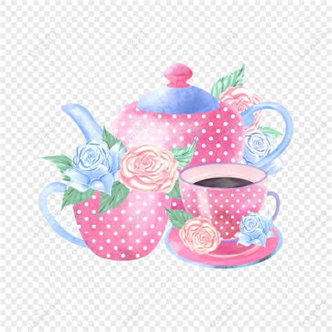 찻잔 수채화 핑크색 물결 일러스트 오후 차 다기 사람 손 장미 커피컵케익노랑 Png 일러스트 무료 다운로드 Lovepik