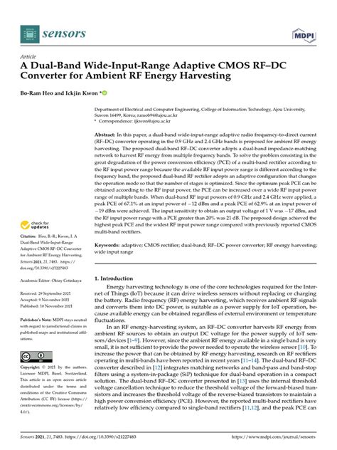 a dual band wide input range adaptive cmos rf dc converter for ambient