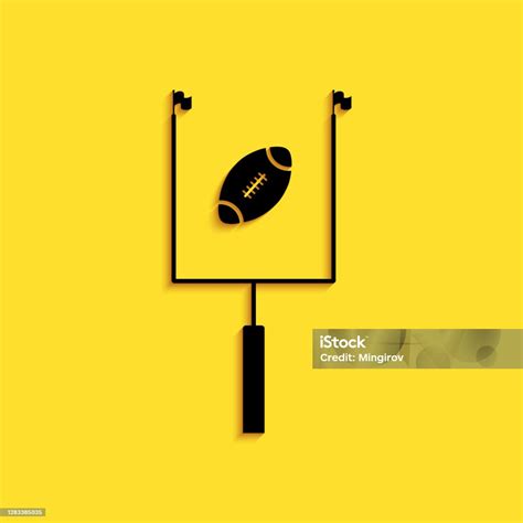 노란색 배경에 고립 된 목표 게시물 아이콘과 블랙 미식 축구 긴 그림자 스타일 벡터 Championship에 대한 스톡 벡터 아트 및 기타 이미지 Championship