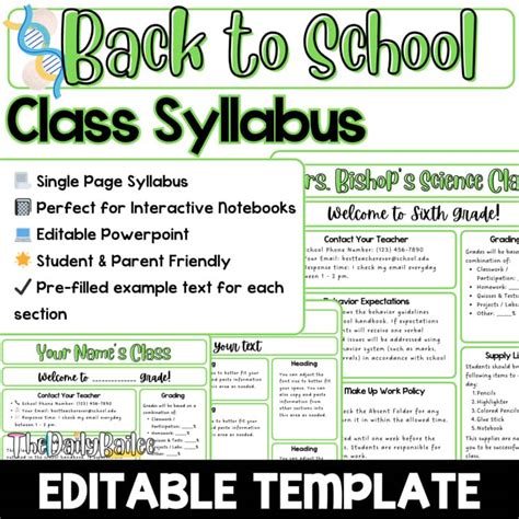Editable Syllabus Template Upper Elementary And Middle School Back