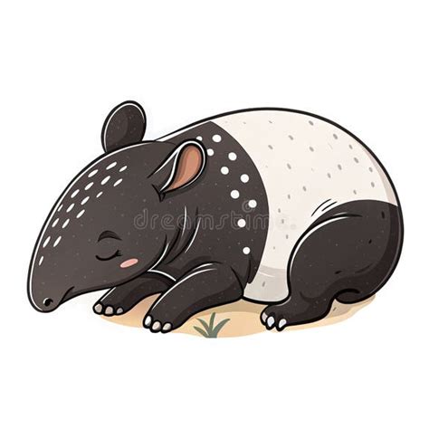 Cute Cartoon Sleeping Tapir With Unique Spots And Relaxed Pose On