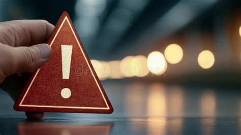 Close Up Of A Triangular Warning Sign With Bold Lettering On An Electronic Device Under Soft