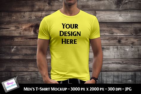 Mens T Shirt Mockup On Model Yellow Graphic By Stacysdigitaldesigns