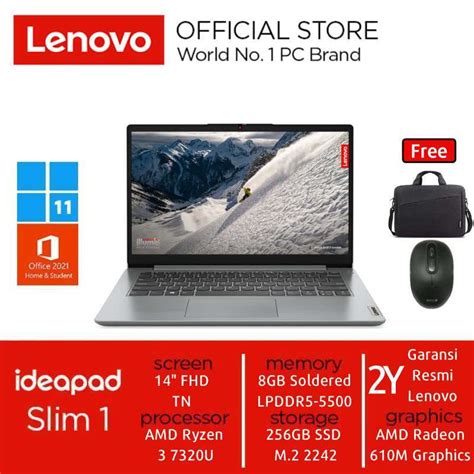 Promo Lenovo IdeaPad Slim 1 14AMN7 3HID 3JID Notebook Ryzen 3 7320U 8GB 256GB SSD 14 FHD W11