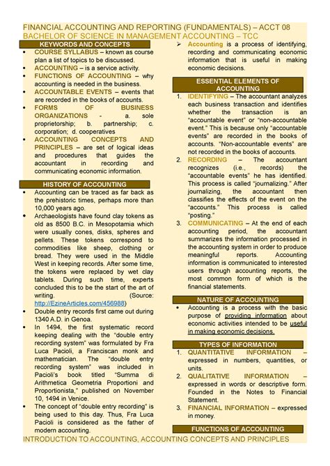 Module 1 Introduction To Accounting Concepts And Principles BACHELOR OF SCIENCE IN