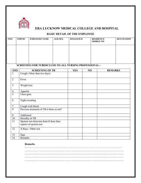 Tb Screening Form For Employeedocx